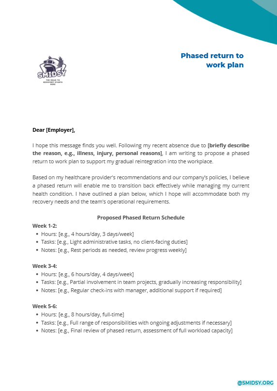 Requesting a Phased Return to Work - SMIDSY